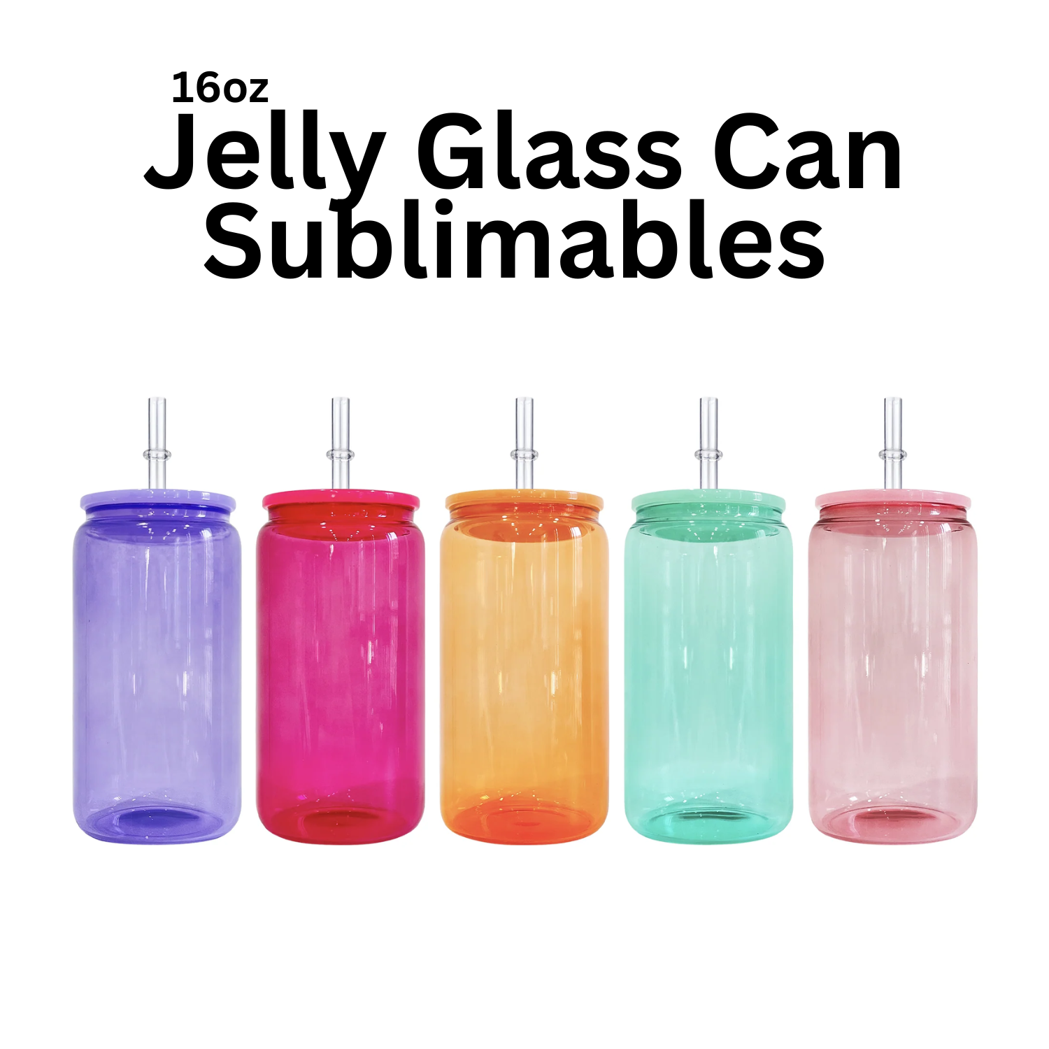 Jelly Can Glass Sublimables | Tapa y carrizo de plástico | 16oz